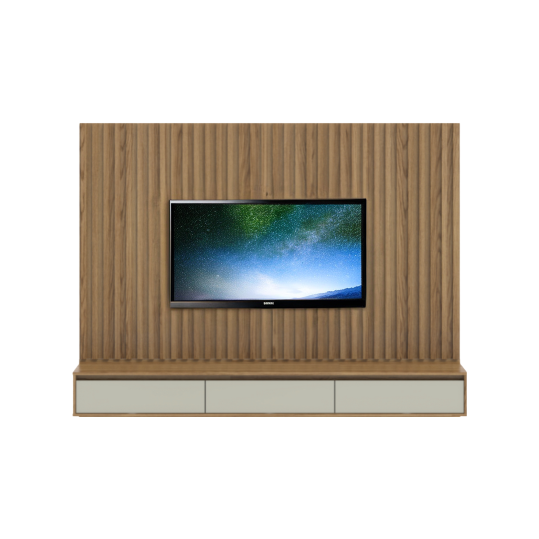 Painel Home Ripado Madeira Louro Freijo com Bascultantes em Gianduia ...