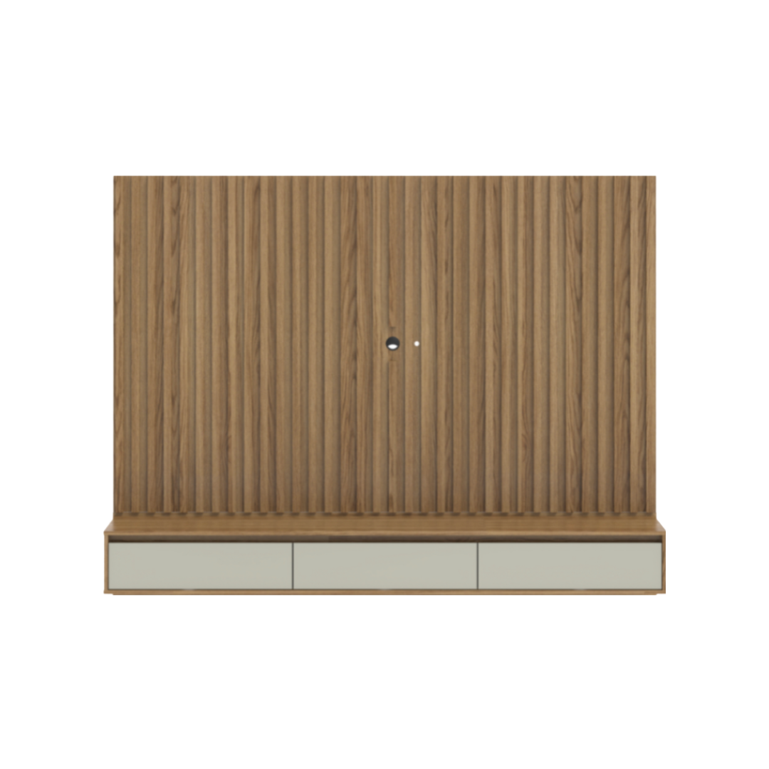 Painel Home Ripado Madeira Louro Freijo com Bascultantes em Gianduia ...